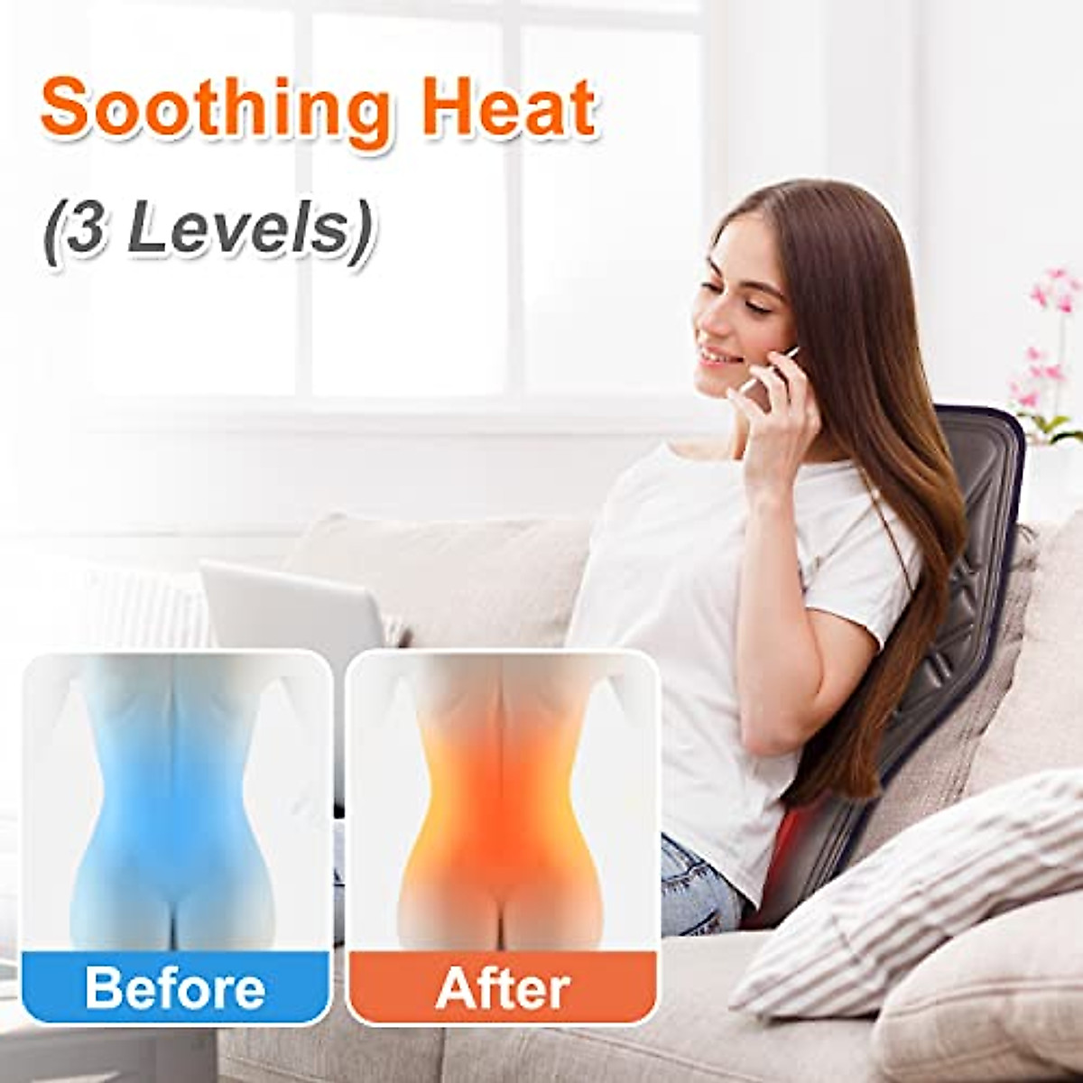 AOVOJRM Vibration Back Massager with Heat,Massage Chair Pad to Release Stress and Fatigu,9 Vibration Massage Nodes & 2 Heat Levels, Chair Seat Massager for Home Office, Gifts for Women/Men,PU Leather