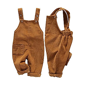 Mornyray Toddler Kids Baby Boy Girl Soft Corduroy Suspender Pants Kids Overalls Loose Retro (Khaki, 18-24Months)