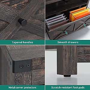 YITAHOME Wood File Cabinet with Charging Station, Drawer Filing Cabinet Cart, Farmhouse Nightstand Printer Stand for Home Office, Bedroom, Living Room, Entryway, Dark Rustic Oak