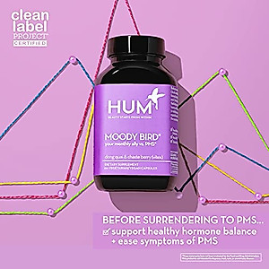 HUM Moody Bird - PMS, PMDD & Mood Supplement for Women - Chasteberry + Dong Quai Root Support for Cramps, Cravings, Irritability & Hormone Balance - Daily Period Relief (60 Vegan Capsules)