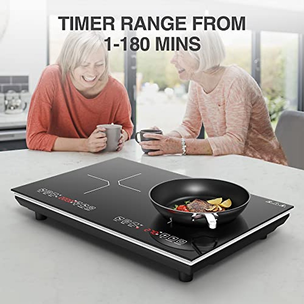 VBGK Double Induction Cooktop, 4000W Countertop Burner Hot Plate LCD Sensor Touch Energy-Saving Portable Induction Cooktops 2 Burner with Child Safety Lock & Timer, 110~120V