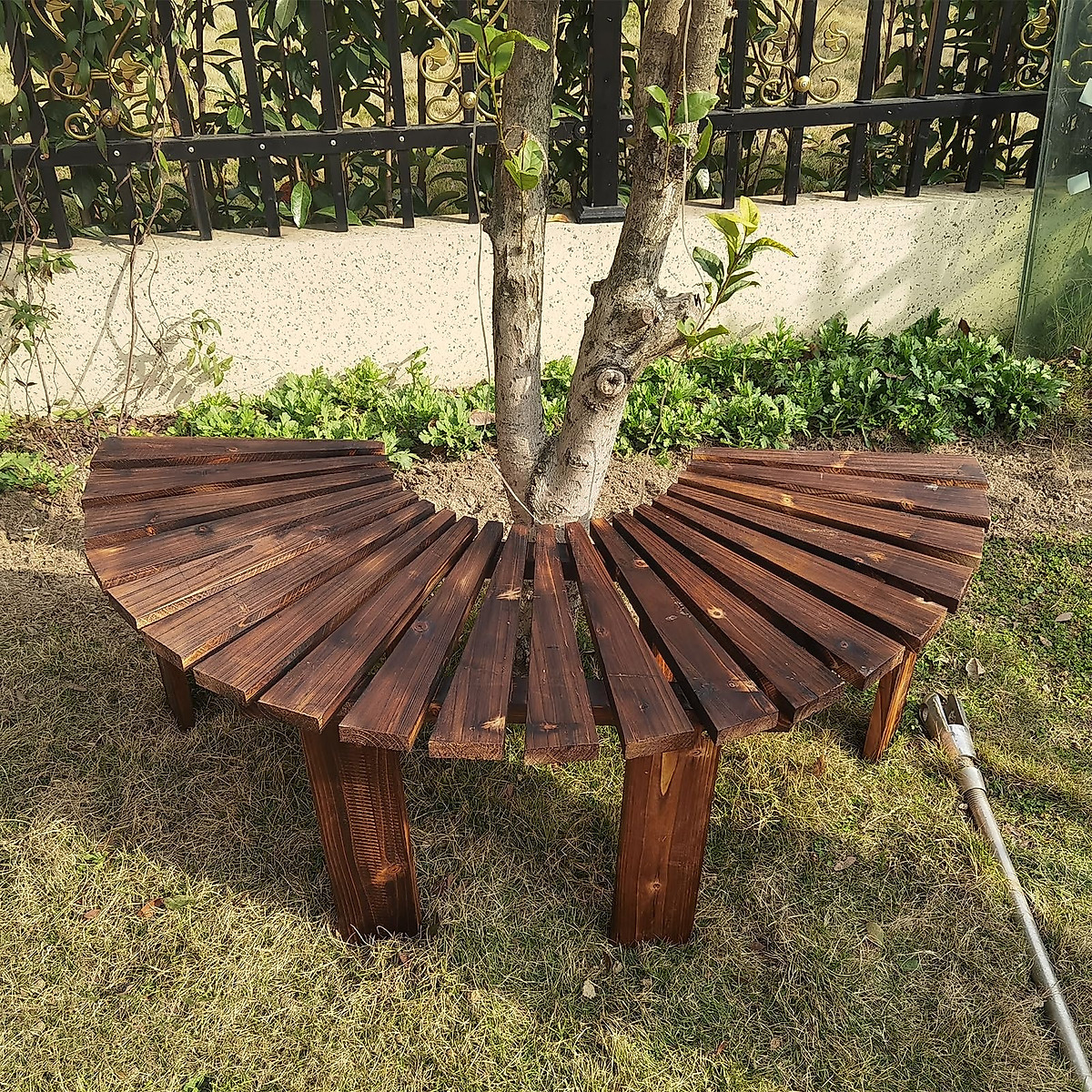 Outdoor Half Round Bench, Solid Wood Curved Benches, Semi Circle Wrap Around Tree Seating, Garden/Patio/Park/Lawn Natural Furniture Seat
