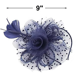 Fascinators Hats 20s 50s Pillbox Hat Cocktail Tea Party for Women (Navy Blue, One Size)
