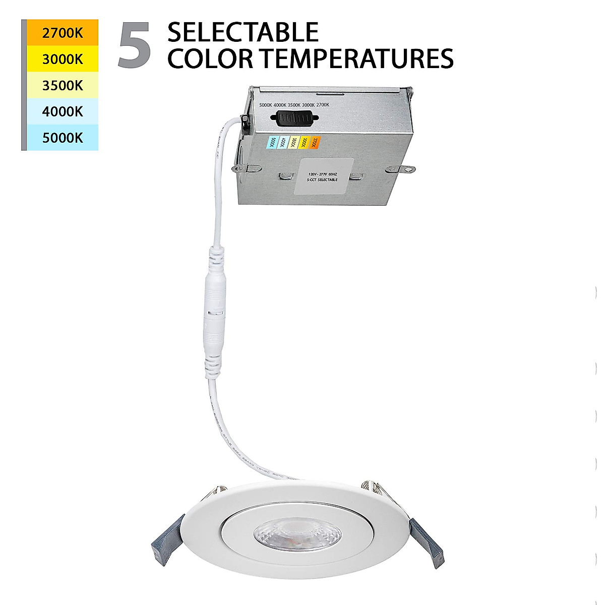 WAC Lighting, Lotos 6in LED Round Adjustable 5-CCT Selectable 2700K-3000K-3500K-4000K-5000K Recessed Kit in White (Pack of 6)