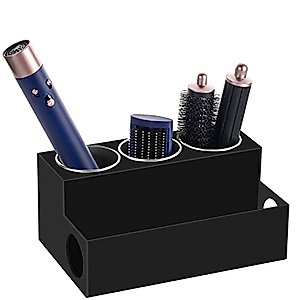 Happy start Acrylic Hair Tool Organizer - Blow Dryer Holder, Hair Styling Tools & Accessories Organizer Vanity Caddy Storage Stand with Heat Resistant Stainless Steel Cups (Regular, Black)