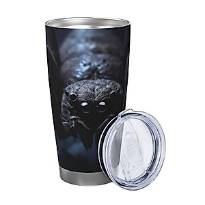 EKPRAVDKTF Black Spider 20oz Insulated Stainless Steel Tumbler With Lids And Straws, Double Wall Vacuum Travel Coffee Mug, Thermal Cup For Cold & Hot Drinks, Reusable Metal Straw & Brush