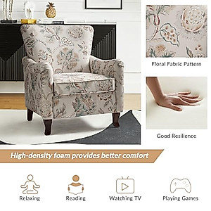 HULALA HOME Floral Accent Chair, Modern High Back Armchair with Wooden Legs, Comfy Wingback Chair Upholstered Accent Single Sofa Chair for Living Room & Bedroom, Jeacobean