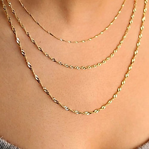 Jewelry Affairs 14k Yellow Real Gold Singapore Chain Necklace, 1.5mm, 18"