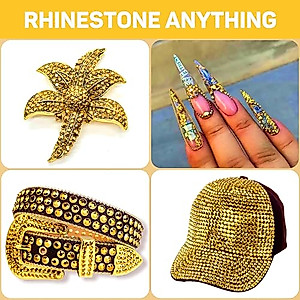 B7000 Gem Glue with 11000Pcs Gold Rhinestones for Crafts Clothes Decoration Clothing Fabric, Bright Gold Flatback Rhinestones for Shoes Tumblers, Flat Back Gluefix Rinestones Bedazzle Kit 2/3/4/5 mm
