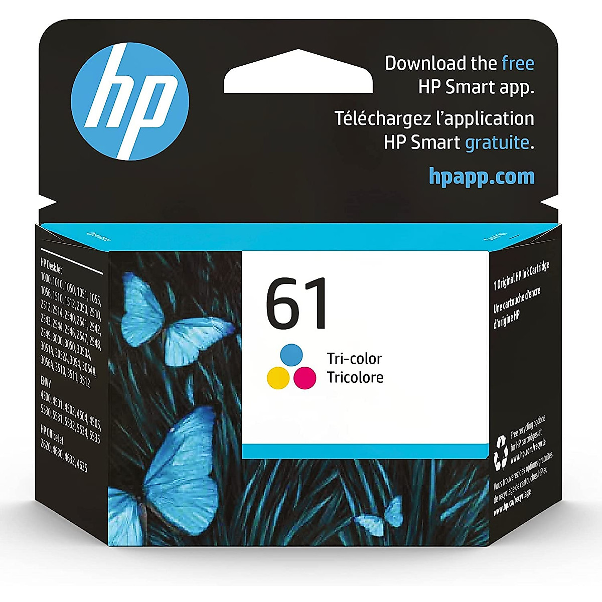 HP 61 Tri-color Ink | Works with DeskJet 1000, 1010, 1050, 1510, 2050, 2510, 2540, 3000, 3050, 3510; ENVY 4500, 5530; OfficeJet 2620, 4630 Series | Eligible for Instant Ink | CH562WN