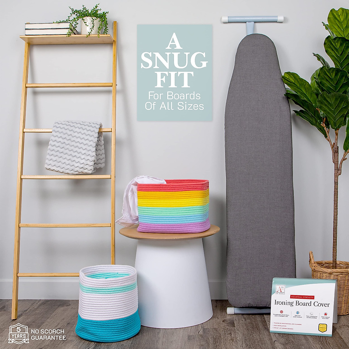 Air World Ironing Board Cover – Heavy Duty Ironing Board Pad with Adjustable Elastic Skirt, Bonus Hook & Loop Fasteners for 15X54 - Stain & Heat Resistant Iron Board Protective Cover