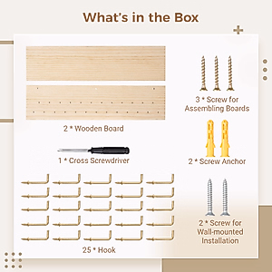 Medal Wall Hanger, Wall-mounted Medal Display Rack, Trophy Shelf and Medal Holder, Wooden Shelf with 25 Steel Hooks for Medals for Athletes, Players in Basketball, Football, Soccer (Wood color)