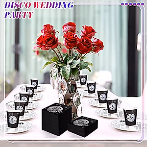 70s Disco Party Supplies Includes 50 Pcs Silver Disco Ball Paper Dinner Plates 50 Pcs Disco Paper Cups 50 Pcs Disco Party Cocktail Napkins for Disco Wedding Party Picnic Travel (Black and Silver)