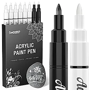 SUPKIZ White Paint Pens for Rock Painting, 8 Pack Acrylic Paint Markers Extra Fine Tip Paint Pens for Stone Ceramic Glass Wood Metal Canvas Paper Drawing Permanent Black Paint Markers Set (0.7mm)