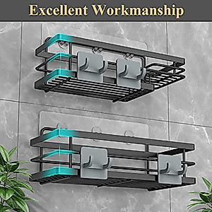 Nieifi Shower Organizer with Built-In Soap Dish with Hooks, Shower Caddy Shelf Basket Rack Storage Rustproof Adhesive Bathroom Shelves, Drill Free 2 Pack