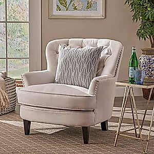Christopher Knight Home Tafton Fabric Club Chair, Ivory 35.25D x 33W x 33.75H in