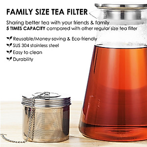 TEEMADE Large Tea Infuser - 304 Stainless Steel Tea Filter with Threaded Lid & Chain Hook - Ideal for Loose Leaf Tea, Cooking, and More - Extra Fine Mesh Holes Tea Strainer for Herbs, Iced Tea & Soup