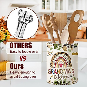 Rabbitable Gifts for Grandma Utensil Holder-Cooking Tools Mothers Day Grandma Gifts For Kitchen-Great Gifts for Grandma Modern Farmhouse Ceramic Utensil Crock with Non-slip mat for Christmas