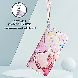 NVWA Compatible with Oppo Reno7 4G / F21 Pro Case with Card Holder Marble Leather Wallet Flip Cases Cover for Women Rose Gold with Hand Strap