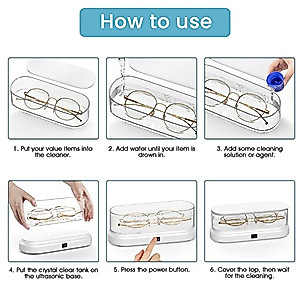 Villalive Hyper Jewelry Cleaner, Ultrasonic Cleaning Machine, 450ML High Capacity Cystal Clear Tank, Silver Cleaner for Ring, Earing, Glasses, Cosmetic Brush, Watches, Coins