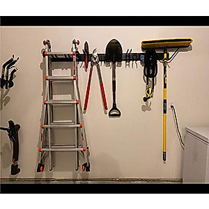 Ultrawall 22 PCS Tool Storage Rack, 112 Inches Adjustable Garage Organization Wall Mounted Storage System with 15 Hooks, Heavy Duty Steel Garden Tool Organizer Wall Holders