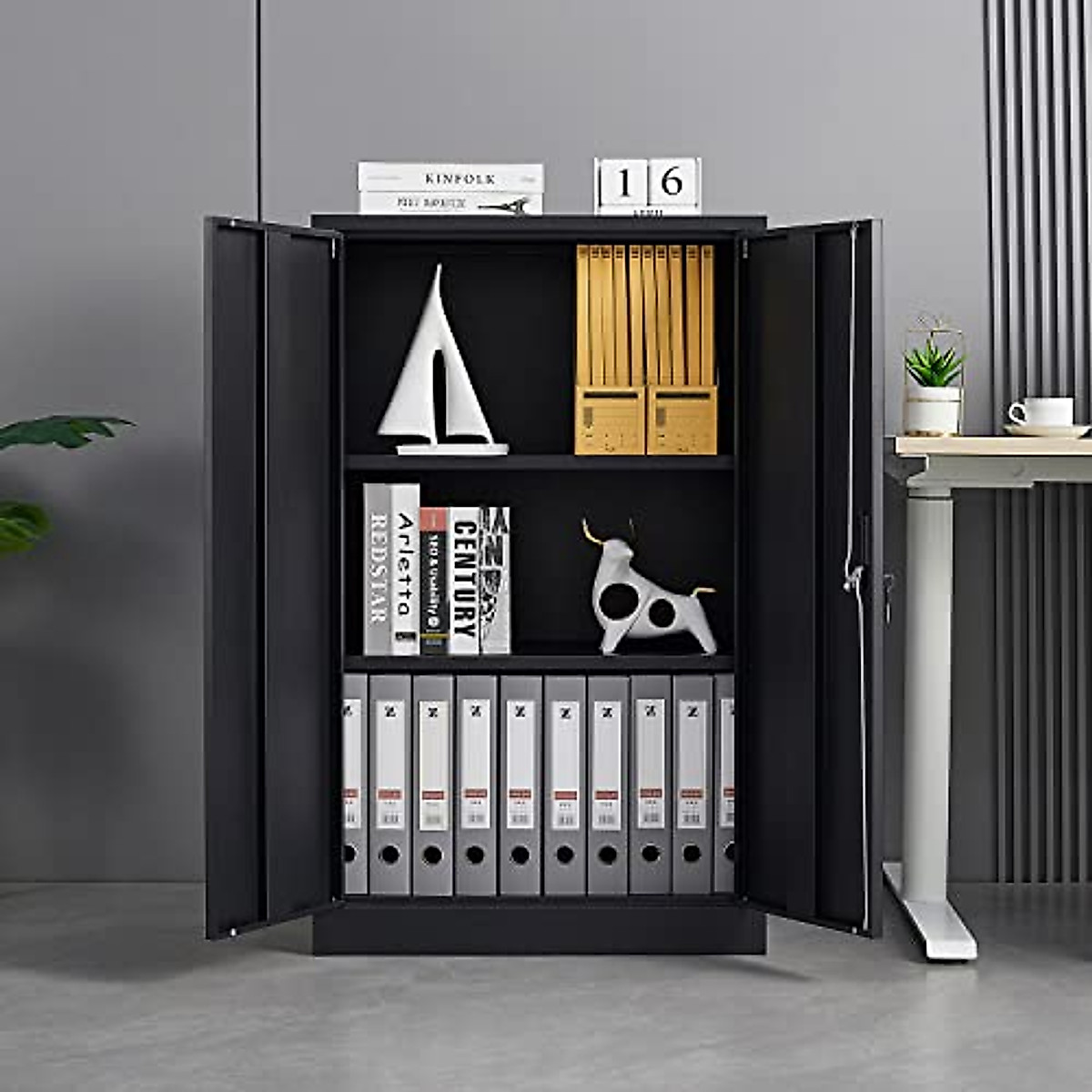 LUCYPAL Metal Storage Cabinet with 2 Adjustable Shelves,Locking Steel Cabinets with Doors,Office Storage Cabinet for Home Office,Garage,Black