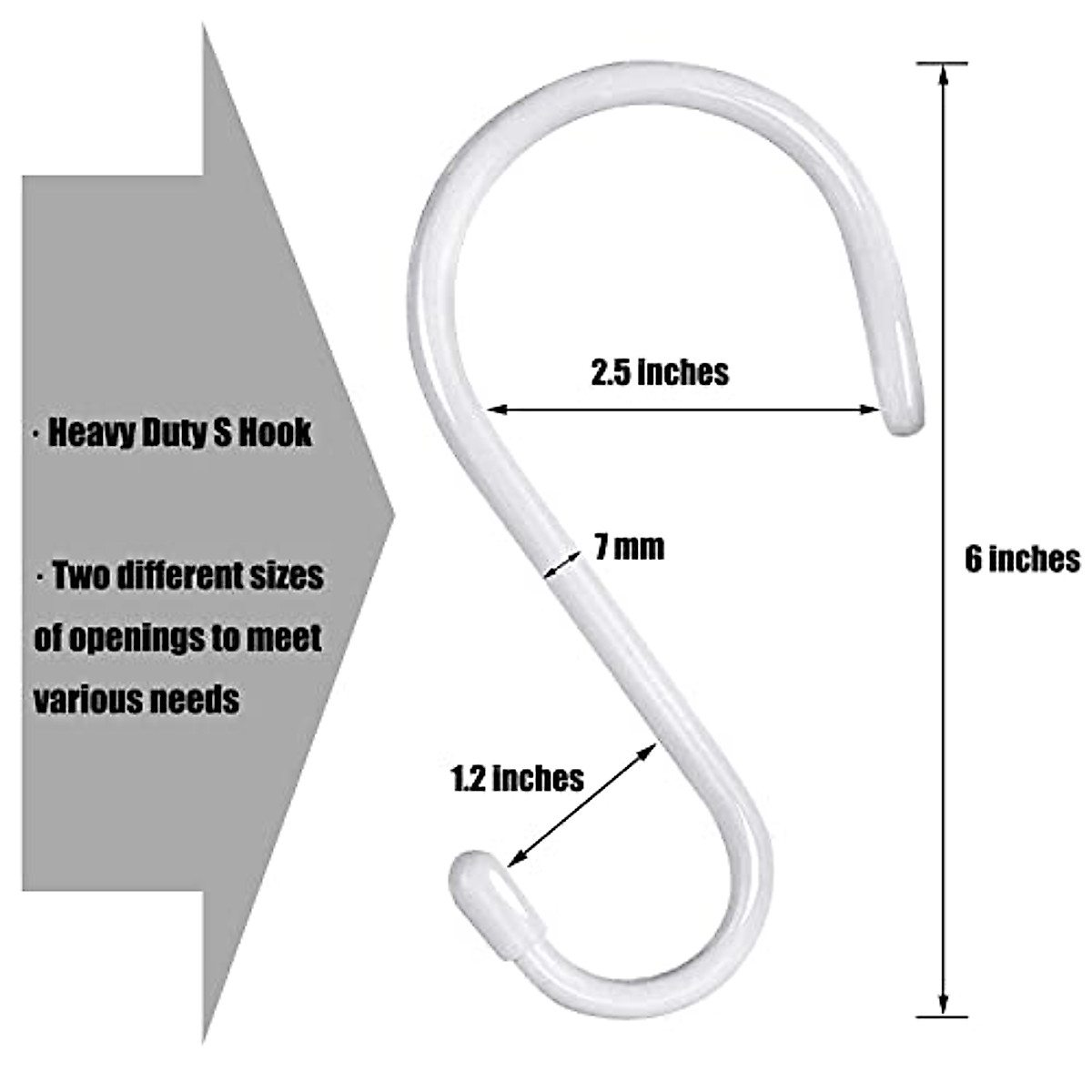 Large White Rubberized Coated S Hooks - 6 Pack Heavy Duty Closet Hooks for Hanging Tools Plants Lights Purses Handbags Coats Jeans Cups Pans and Pots