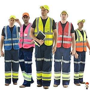 A-SAFETY Pink Safety Vest with Pockets Hi Viz Zipper Front Working Safety Vest with Reflective Strips, Multiple Colors Available,Large