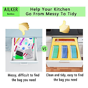 Ziplock Bag Storage Organizer for Kitchen Drawer, Food Storage Bags Organizer Baggie Organizer Holders Dispenser for Kitchen Drawer, Suitable for Gallon, Quart, Sandwich & Snack Bags