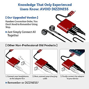 AGVEE Dual USB-C Headphone & Charging Adapter, Type-C Earbud Splitter, Duo USBC Audio & Charger Jack Earphone Dongle for Samsung S21 S20 FE 5G Ultra, Note 20 10, iPad Pro, Pixel 2 3 4 5 XL, Red