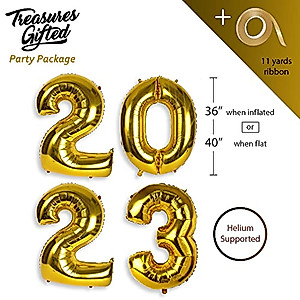 Treasures Gifted Gold 40" 2023 Balloon Numbers - Graduation Party Decorations 2023 - Graduation Decorations - 2023 Foil Balloons - 2023 Balloons Gold, New Years Eve Balloons - Balloons Graduation 2023