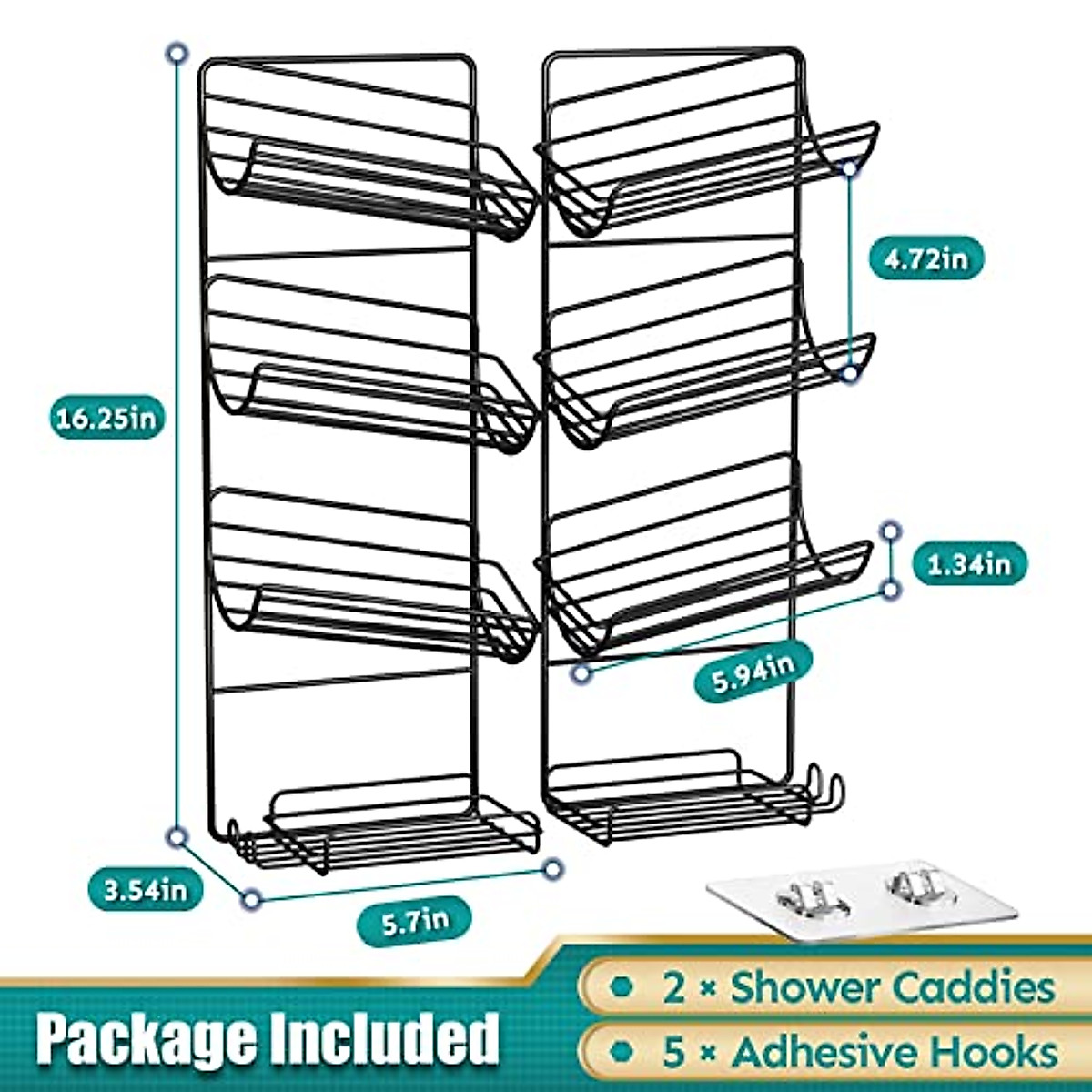 FANGSUN Shower Shampoo Bottle Holder, 2 Pack Slanted Shower Caddy Bathroom Organizer for Wall, Adhesive Shower Shelves for Inside Shower, No Drilling and Rustproof, Bathroom Shower Storage Rack, Black