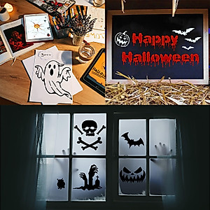 18 Pieces Halloween Stencils, Reusable Happy Halloween Ghost Bat Witch Pumpkin Stencils for Painting on Wood DIY Crafts Halloween Decorations (Style 1)
