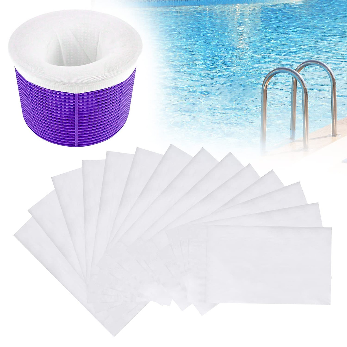 AYQWE 100 Pack Pool Skimmer Socks, Pool Saver Socks Net for Skimmer Basket, Ultra fine Mesh Screen Liner Skimmers Cleans Debris and Leaves for Swimming Pool Basket