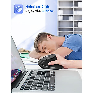 TECKNET Ergonomic Mouse, 4800 DPI Wireless Vertical Mouse with 5 Adjustable DPI Levels, 2.4GHz Optical Carpal Tunnel Mouse, 6 Buttons Wireless Mouse for Laptop, Desktop, PC, MacBook - Grey