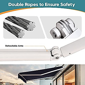 MCombo 12x10 Feet Manual Retractable Patio Door Window Awning Sunshade Shelter Outdoor Canopy (Dark Blue)