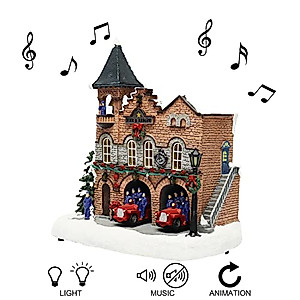 MOMENTS IN TIME Christmas Village Building, Fire Station with LED Lights, Christmas Music, and Animation - Power Adapter (Included)