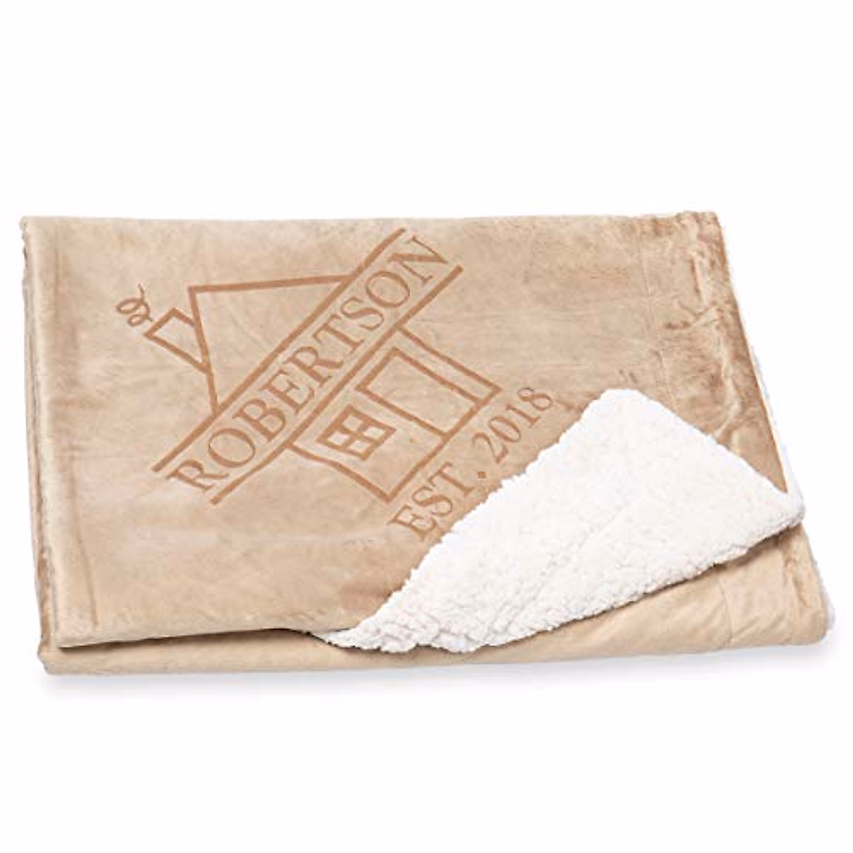 Custom Catch Housewarming Gift Idea for New Home - Personalized Throw Blanket Present with Family Name on House and Year Established