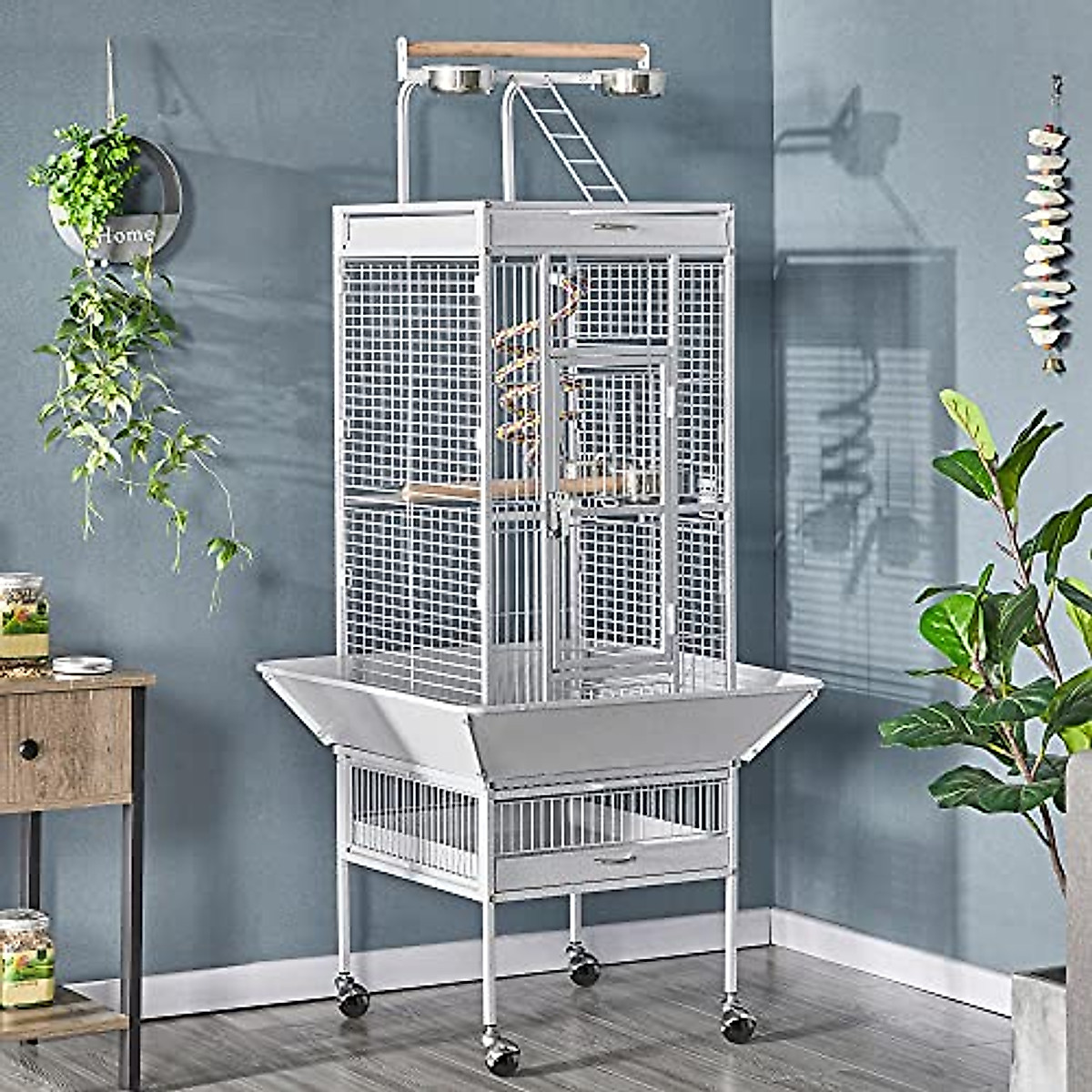 Topeakmart 61-inch Wrought Iron Selection Play Top Large Parrot Bird Cage, White