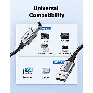 UGREEN Printer Cable, 6 FT USB A to B, Nylon Braided USB B Scanner Cord Compatible with Epson, Canon, HP, Brother, Dell, Samsung, Piano, DAC, Lexmark, Xerox, and More