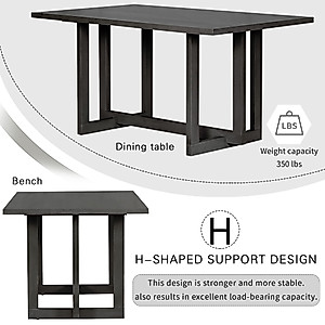 Bellemave 6-Piece Dining Table Set for 6 Kitchen Table Set with 4 Upholstered Chairs and Wooden Bench Rectangular Dining Room Set with H-Shaped Support Design for Kitchen, Dining Room (Grey)