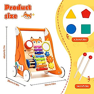Wooden Baby Push Walker Baby Walker Kids Activity Center Push Toys for Babies Learning to Walk Toddler Push & Pull Toys Learning Walker Stroller Walker with Wheels for Baby
