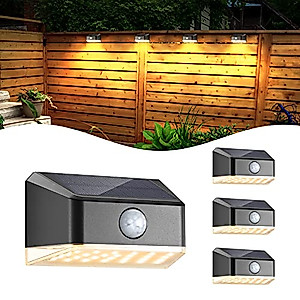 Linkind Solar Powered Motion Sensor Outdoor Lights Waterproof, LED Solar Step Lights Warm White, Outdoor Solar Deck Lights for Fence Post, Step, Deck, Railing, Backyard, Patio, and Walkway, 4 Pack