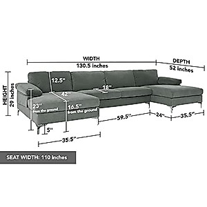 Casa Andrea Milano Modern Large Velvet Fabric U-Shape Sectional Sofa, Double Extra Wide Chaise Lounge Couch, Fossil