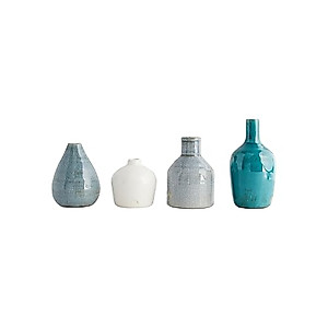 Creative Co-Op Blue & Ivory Terracotta Vases (Set of 4 Sizes)