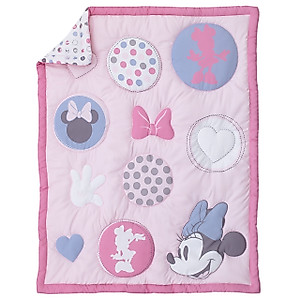 Disney Minnie Mouse Pretty in Pink 3 Piece Nursery Crib Bedding Set, Pink, Grey, Rose