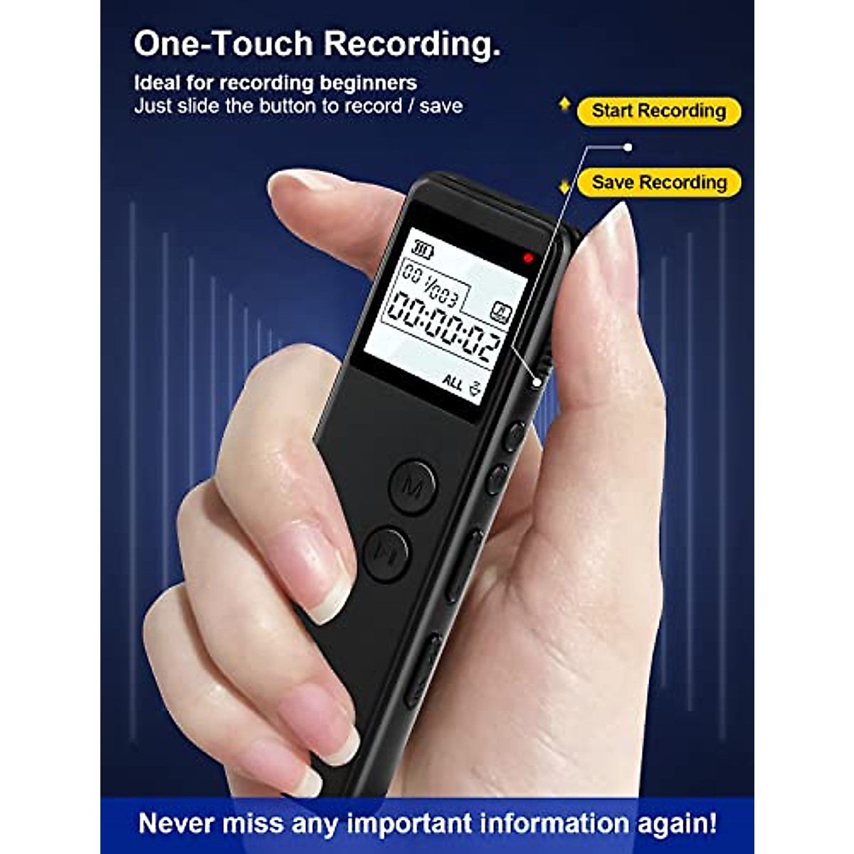 64GB Digital Voice Recorder with Playback, Langkou 1536Kbps Voice Activated Recorder for Lectures, Tape Recorder 776 Hour Audio Recording Device, A-B Repeat, MP3 Player Study, Business, Entertainment