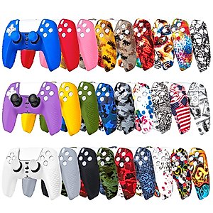 JYXETOV PS5 Controller Skin Cover Case Silicone Protective（27 Options, Free 8 Button caps, Suitable for Original Charger, Non-Slip Design, Double-Sided Printing Pattern）