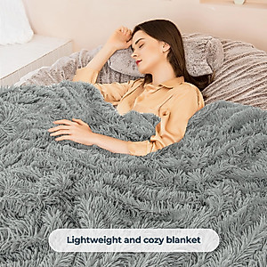 XYYZYZ Super Fluffy Throw Blanket, Faux Fur Fuzzy Blanket for Couch Sofa Bed, 50x60 Inches, Grayish Blue