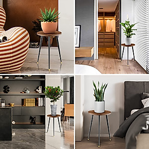 KINNARY Indoor Plant Stand, Mid Century Wood Plant Stand Plant Table for Flower Pots, Heavy Duty Metal Tall Plant Holder, Modern Home Decor Small Round Side End Table (11.8"x16")